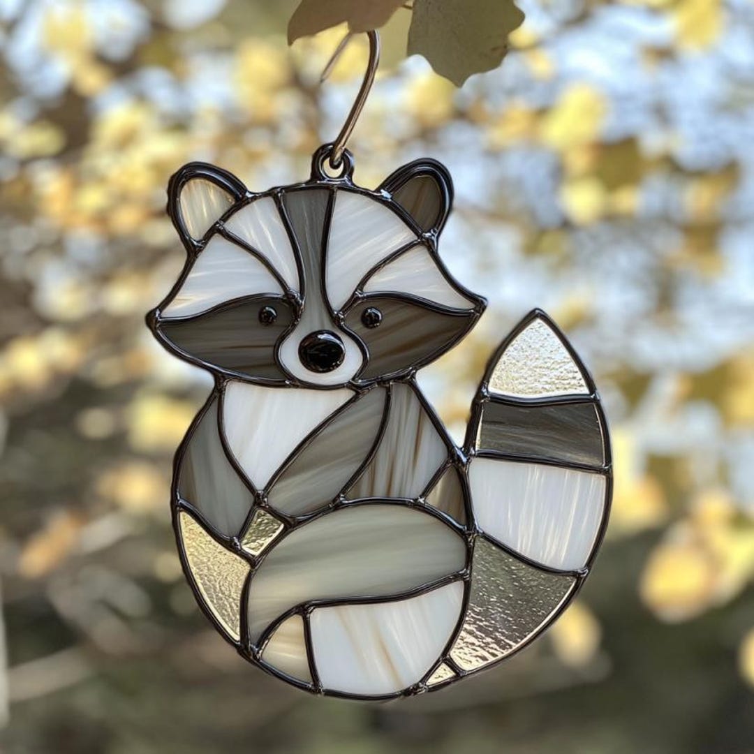 Pattern Raccoon Stained Glass, Raccoon Stained Glass Suncatcher, DIY ...