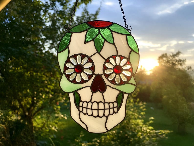 Skull Flower Suncatcher Stained Glass Pattern (PDF) - Etsy