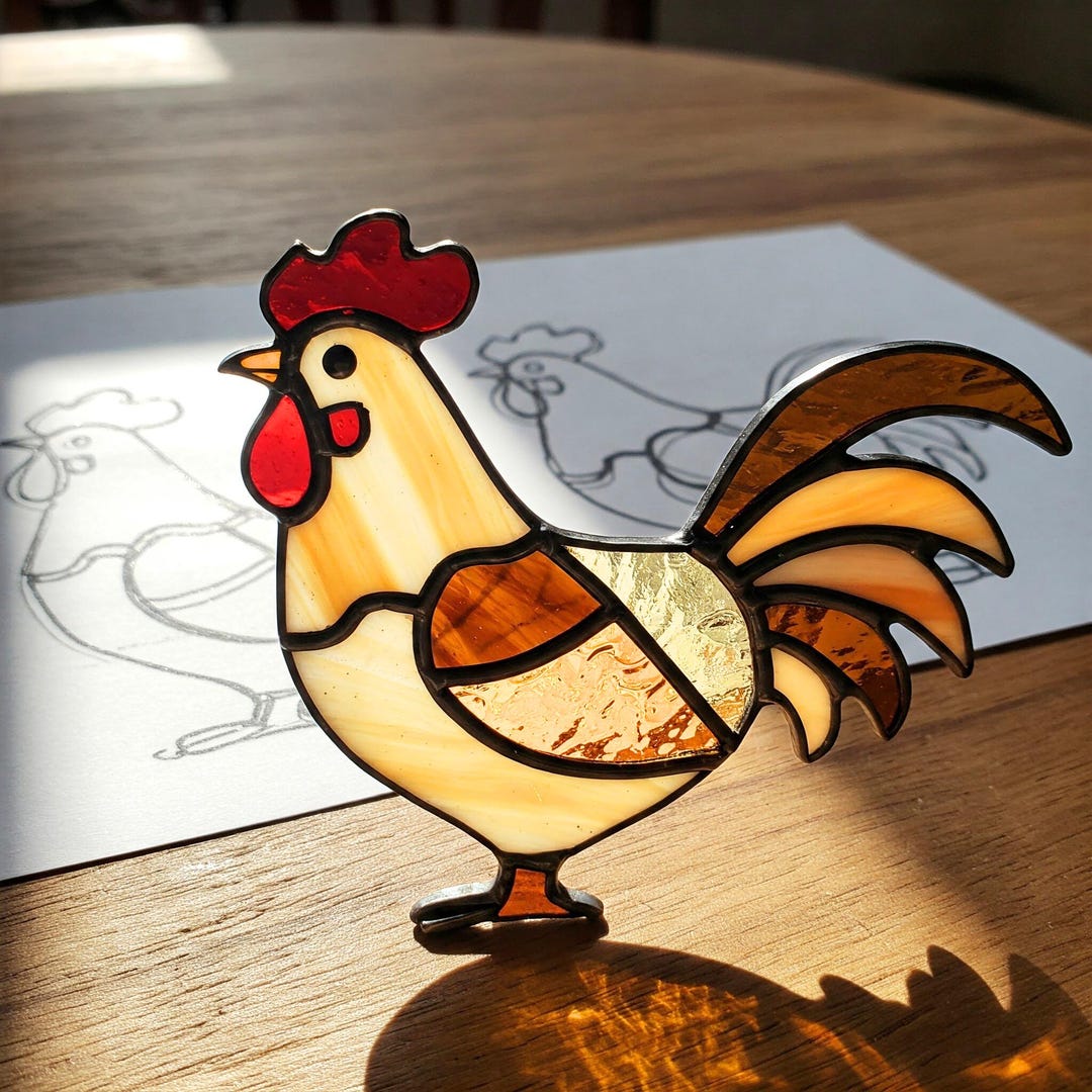 Farm Animals Stained Glass Pattern, Chicken Stained Glass Pattern, DIY ...