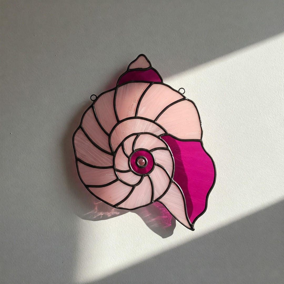 Nautilus Shell Stained Glass Pattern, Nautilus Shell Glass Suncatcher Pattern, DIY Stained Glass ...