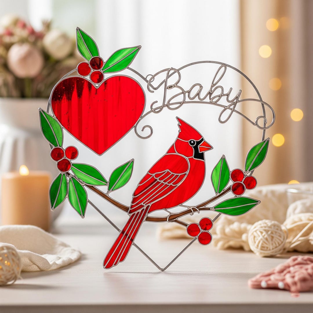 Cardinal Baby Stained Glass Pattern Digital Download, Red Cardinal ...
