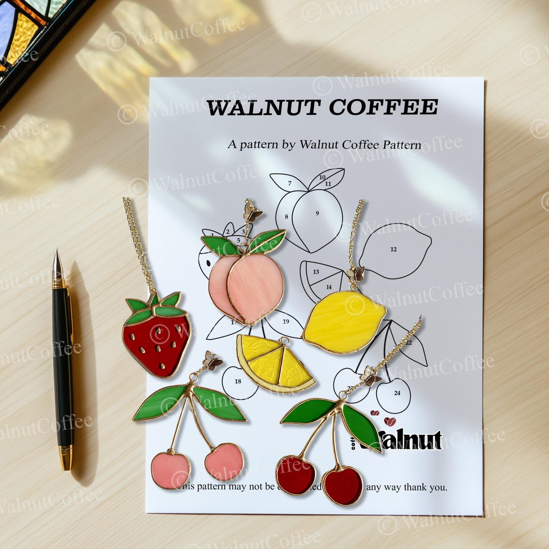 Colorful Fruits Stained Glass Pattern: Strawberry, Peach, Lemon, Cherry ...