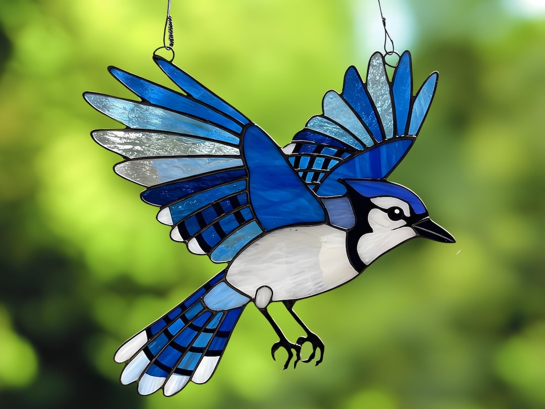 Pattern Blue Jay Stained Glass, Blue Jay Stained Glass Suncatcher, DIY ...