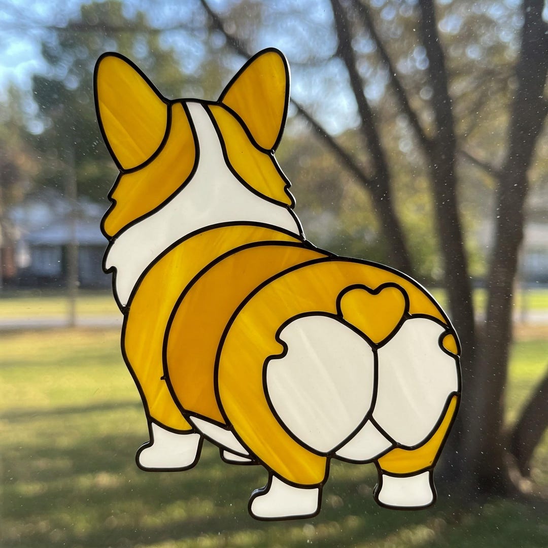 Cute Corgi Stained Glass Pattern, Corgi Suncatcher Stained Glass ...