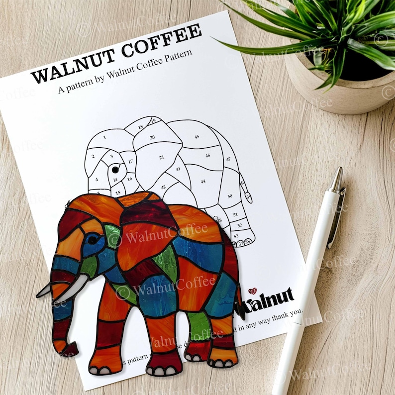 Rainbow Elephant Stained Glass Pattern: Jungle Animal Suncatcher (PDF ...