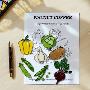 Vegetables Stained Glass Pattern, Yellow Bell Pepper, Cabbage, Garlic ...