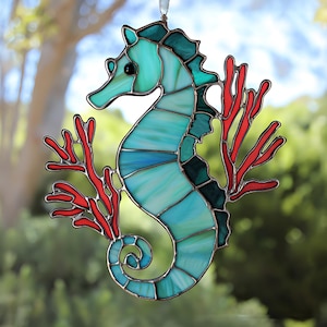 Seahorse Stained Glass Pattern, Seahorse and Coral Reef Stained Glass ...