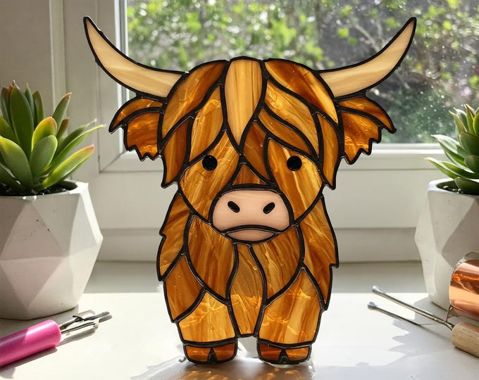 Highland Cow Stained Glass Pattern Digital Download, Highland Cow Glass ...