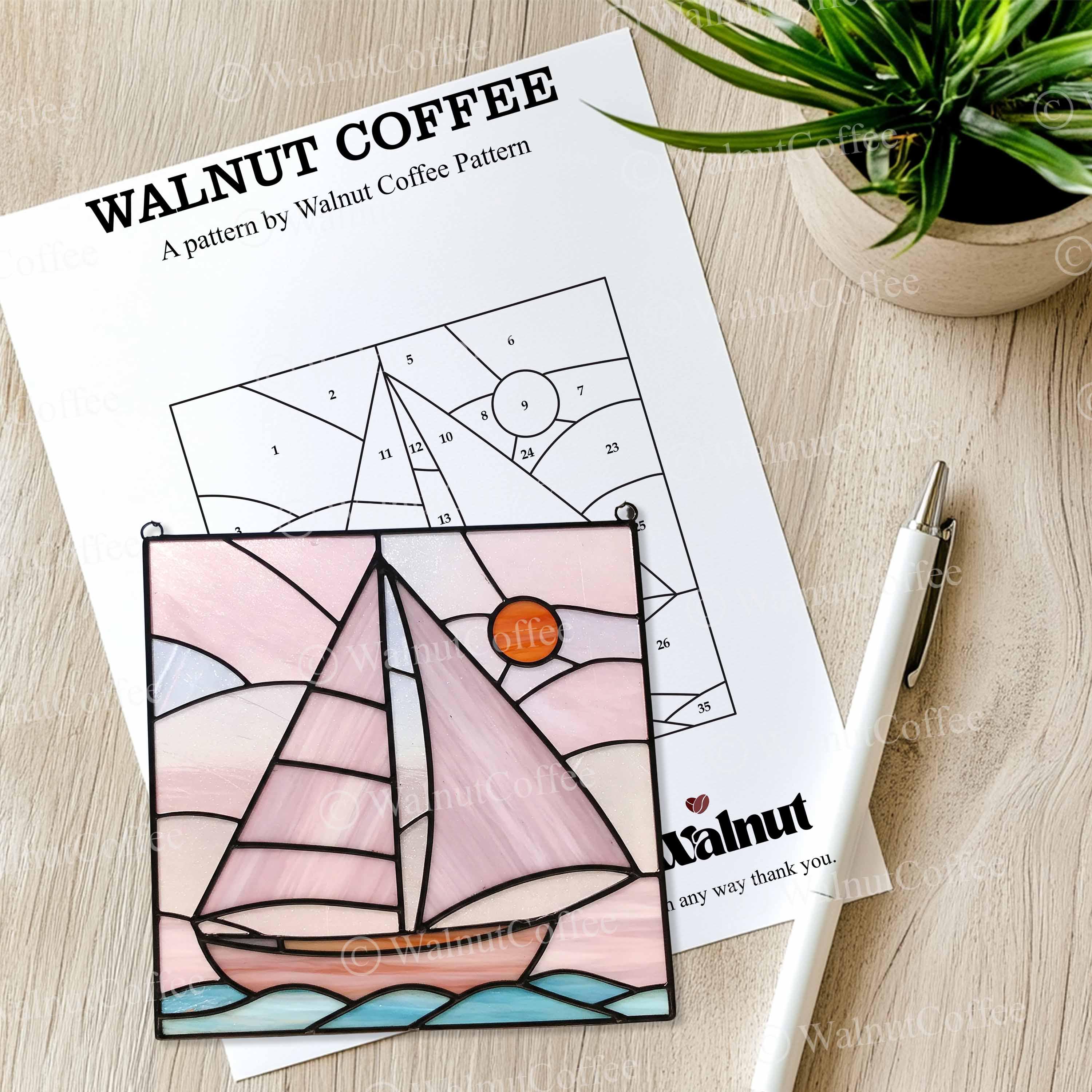 Sailboat Stained Glass Pattern: Pastel Sunset Sea Scene (PDF Pattern ...