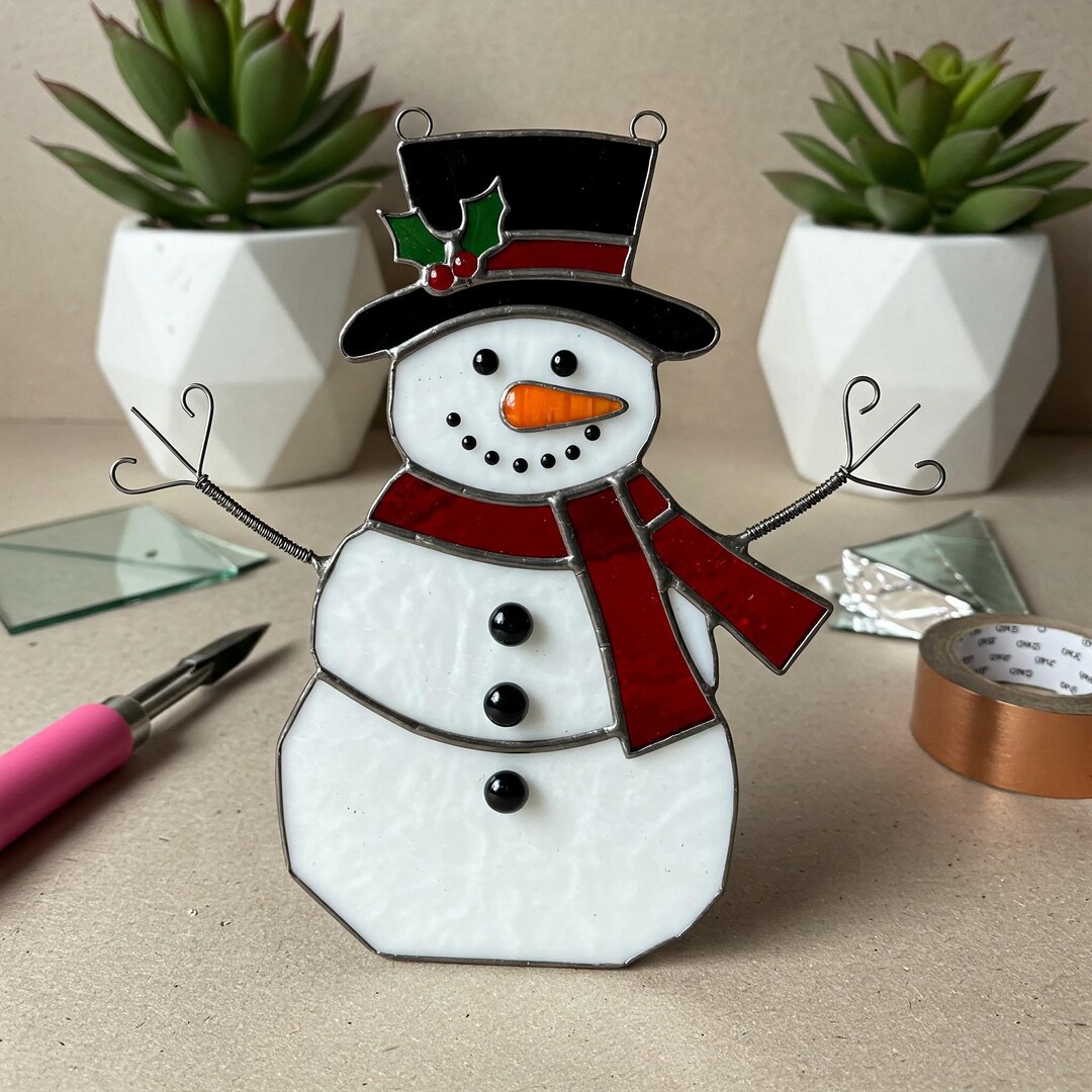 Snowman Stained Glass Pattern: DIY Festive Decor (PDF) - Etsy