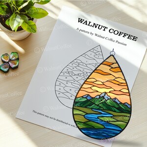Landscape Stained Glass Pattern: Sunset River Mountain Suncatcher (PDF ...