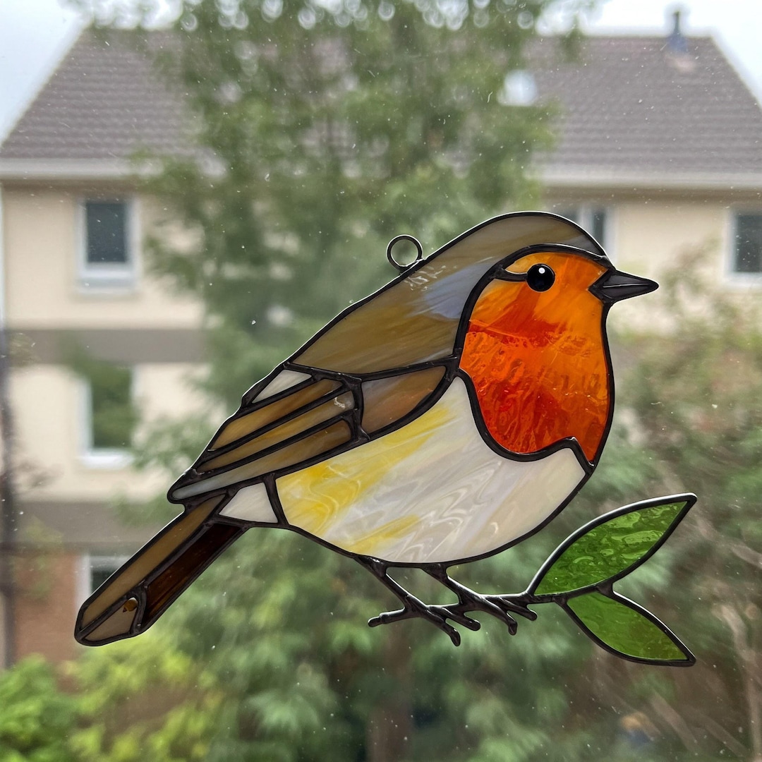 Pattern Robin Bird Stained Glass, Robin Bird Stained Glass Suncatcher ...