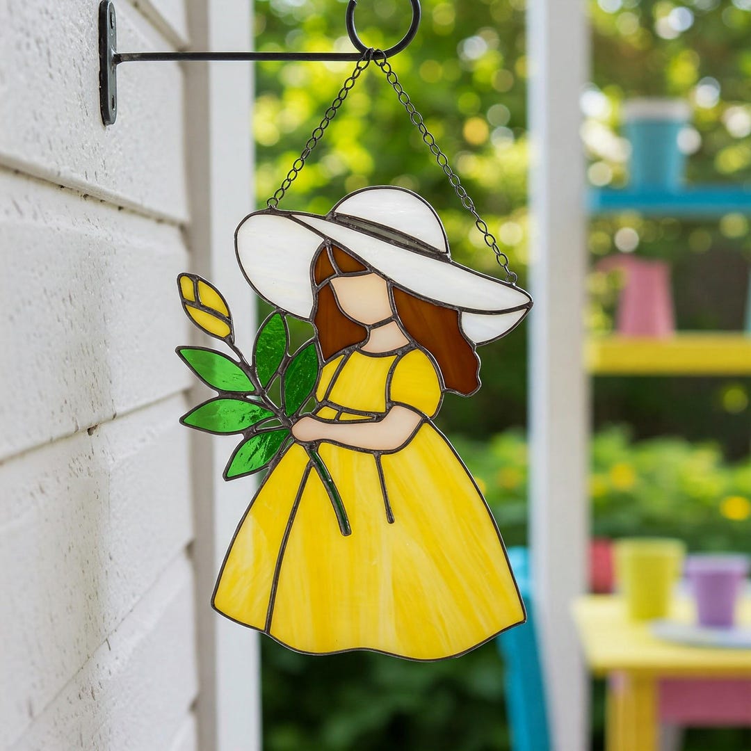 Girl in Yellow Dress Stained Glass Pattern: Sunshine Suncatcher (PDF ...