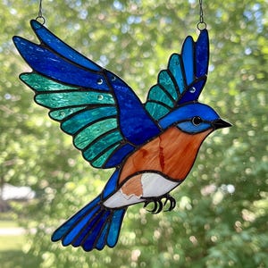 Colorful Bird Stained Glass Pattern, Eastern Bluebird Suncatcher, Cute ...