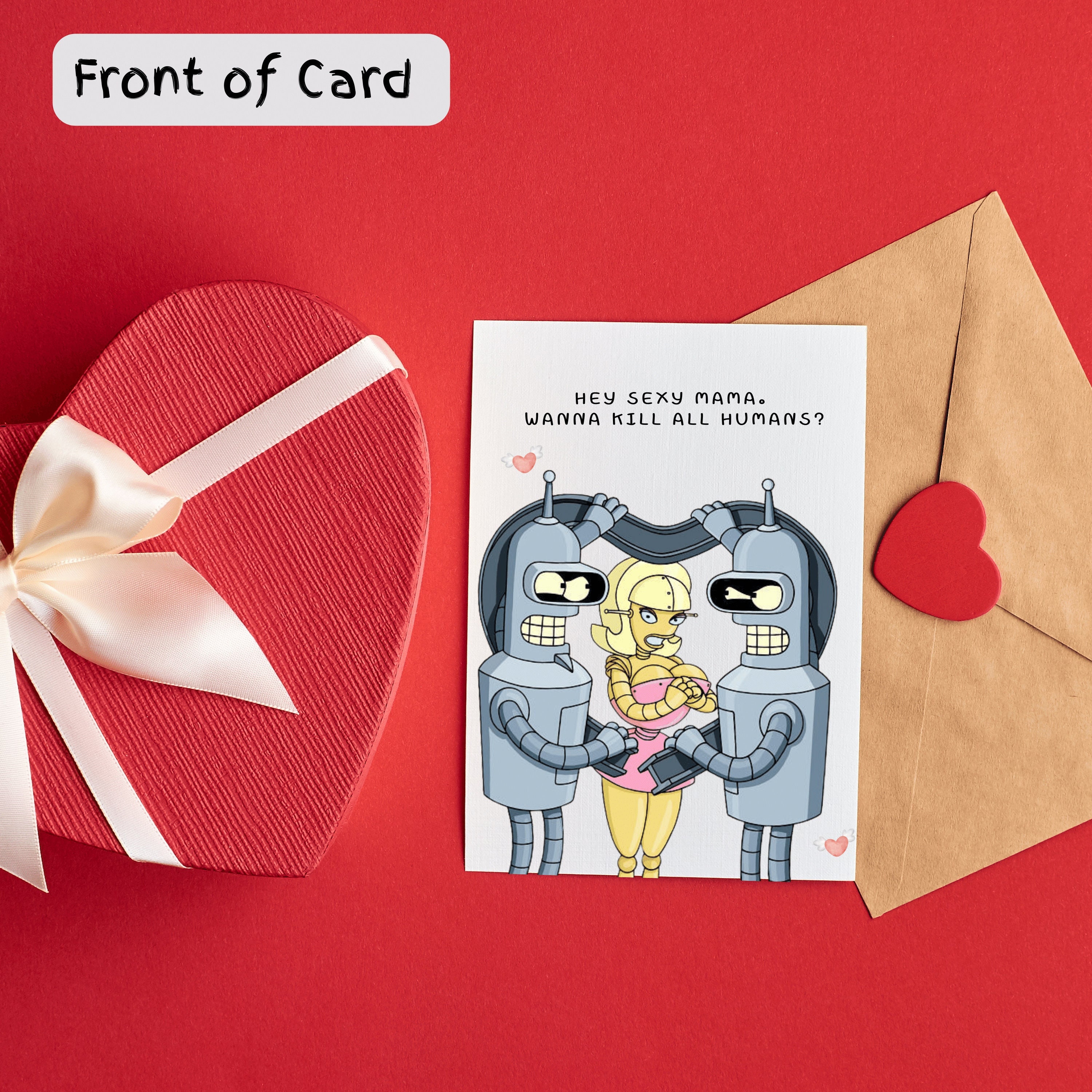 Futurama Valentine Card personalised Handmade Bender Leela - Etsy UK