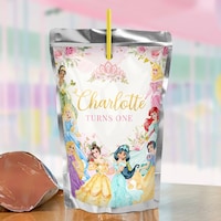 Princess Birthday Party 6 Oz Juice Box Wrapper All Princess Gold ...