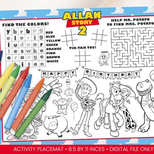 Toy Story Activity Placemat Toy Story Placemat Toy Story - Etsy Australia