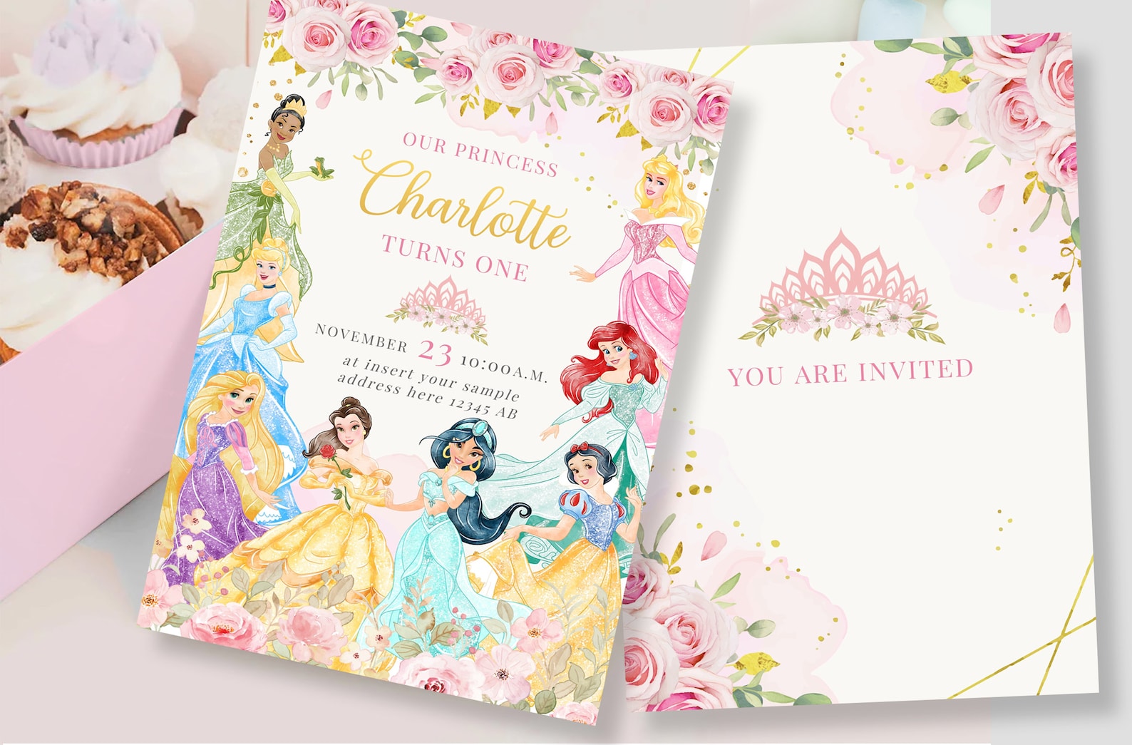 Princess First Birthday Invitation, Royal Rose Girl Celebration Invite ...
