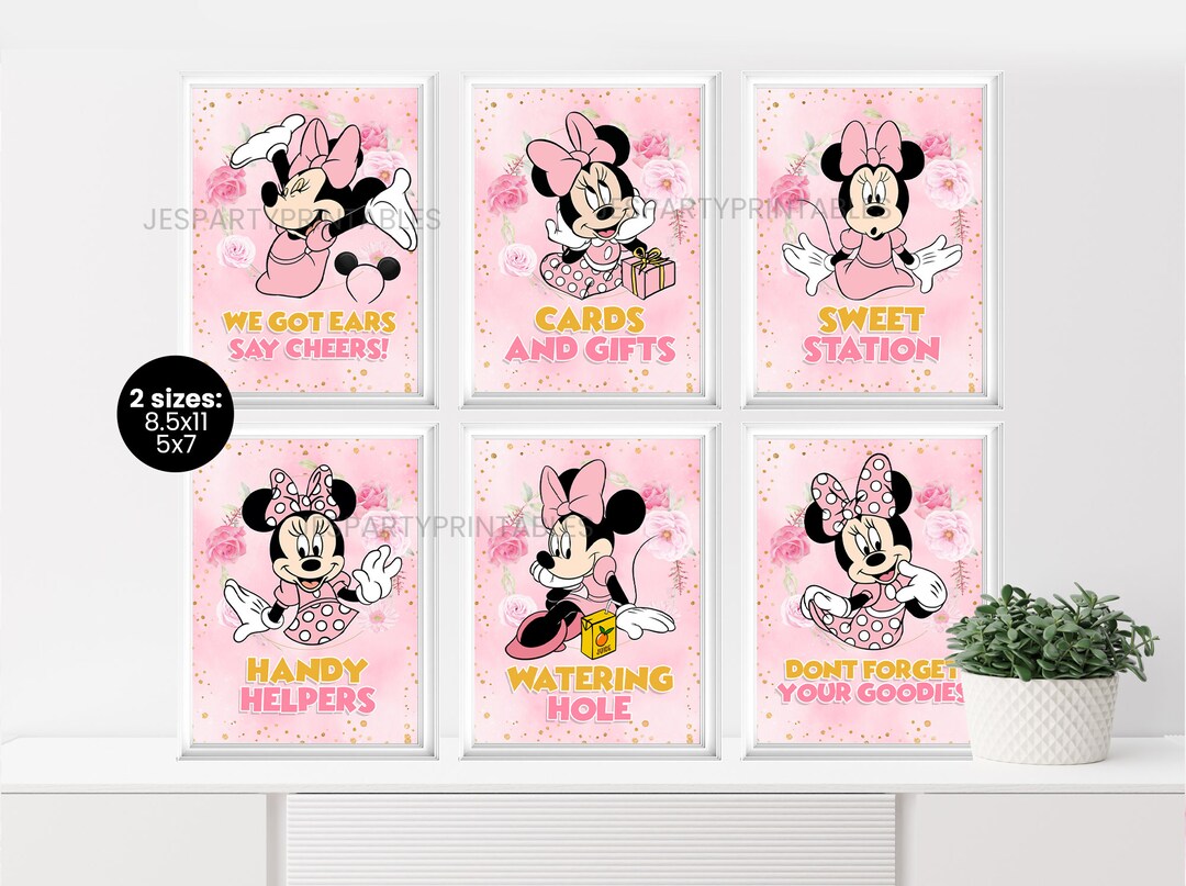 Minnie Mouse Pink Party Signs, Minnie Mouse Pink Signage, Minnie Mouse ...