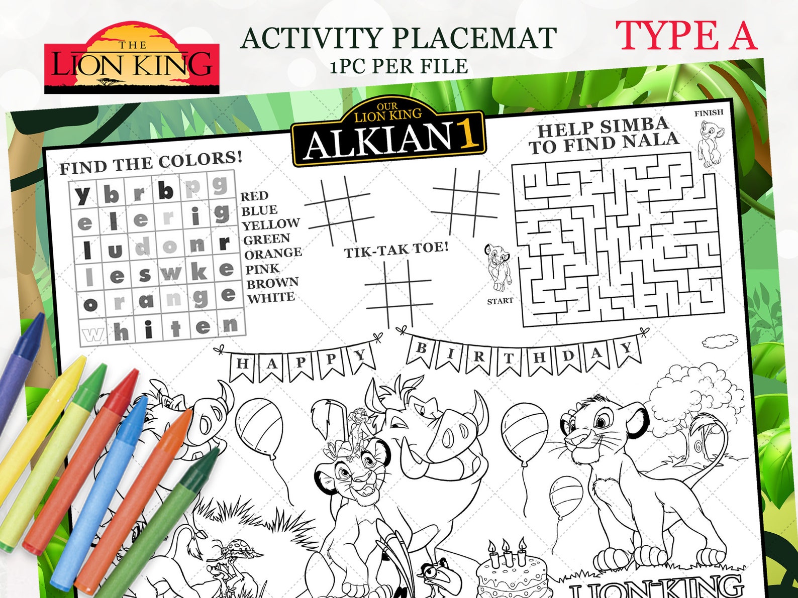 Lion King Activity Placemat Lion King Placemat Lion King - Etsy