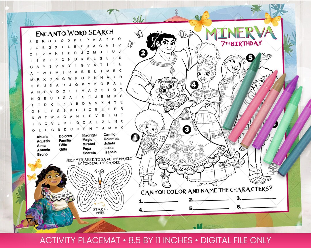 Encanto Activity Placemat Encanto Placemat Encanto Coloring - Etsy