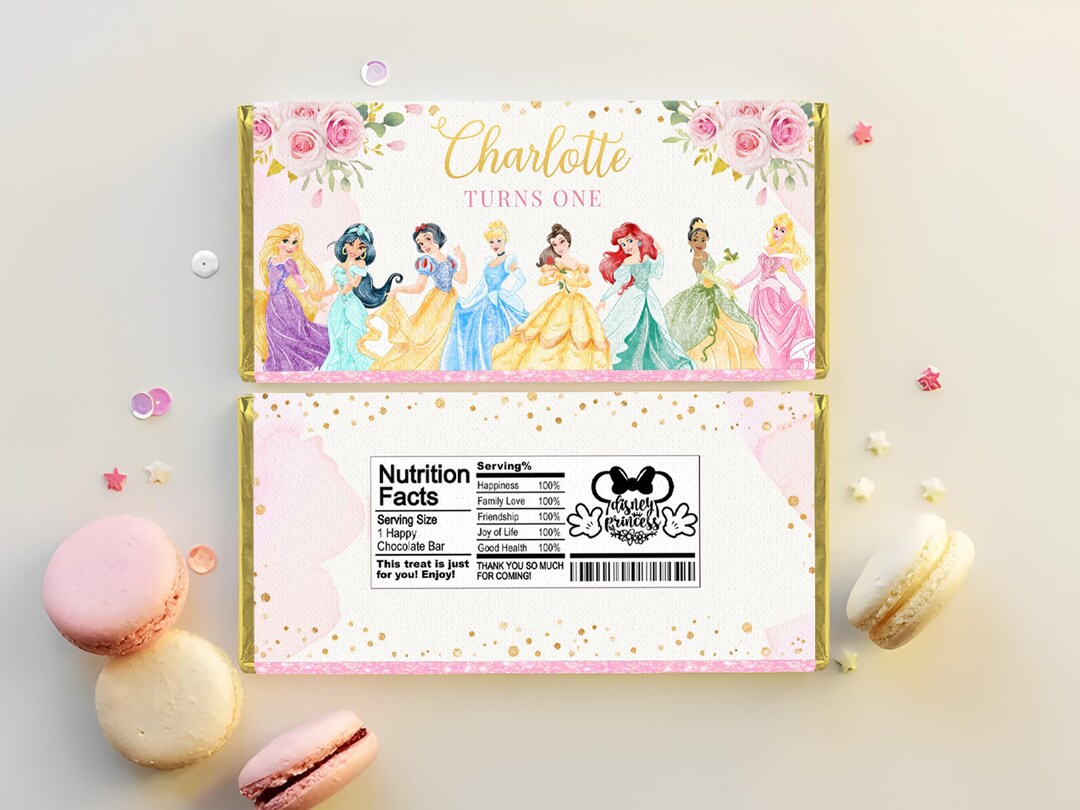 Princess Chocolate Bar Label, Princess Candy Bar Wrapper, Princess ...