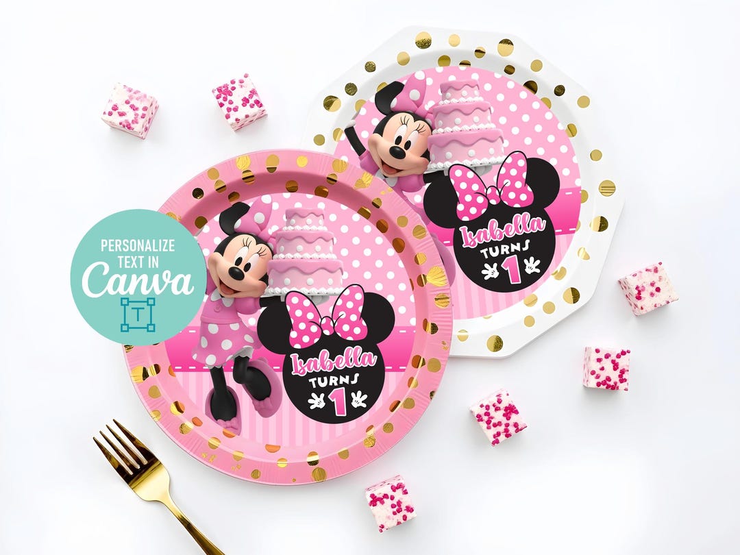 Minnie Mouse Plate Insert, Pink Charger, Birthday Party (digital File ...