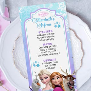 Frozen Menu, Frozen Menu Printable, Frozen, DIGITAL FILE ONLY 0013 - Etsy