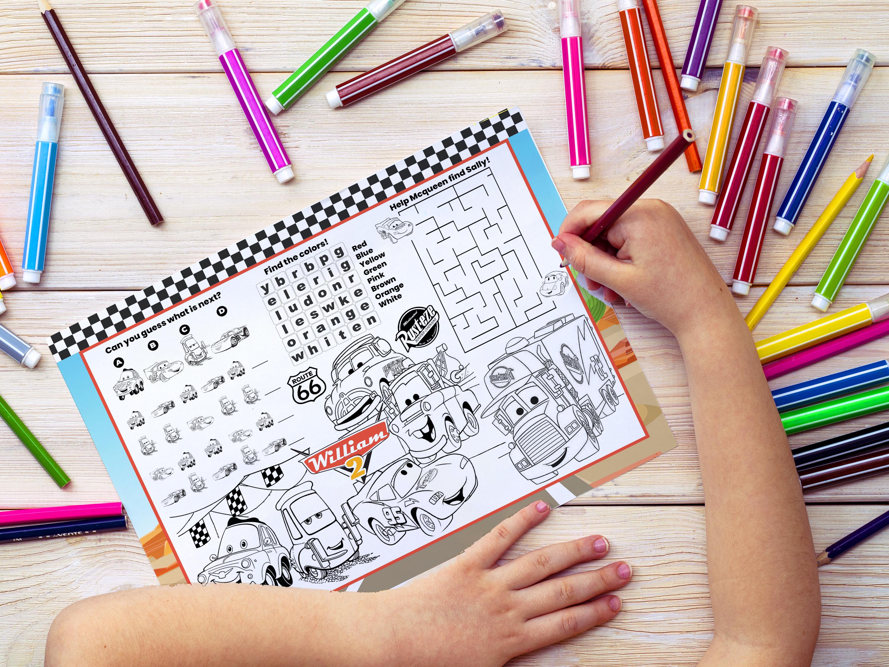 Cars Radiator Spring Activity Placemat, Cars Placemat, Cars Coloring ...
