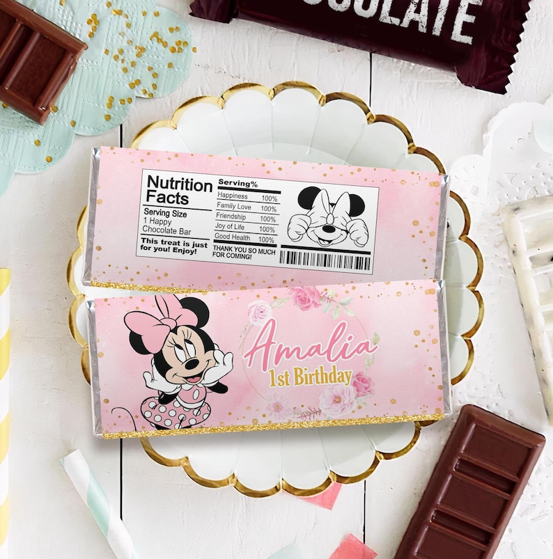 Minnie Chocolate Bar Label, Minnie Candy Bar Wrapper, Minnie Chocolate ...