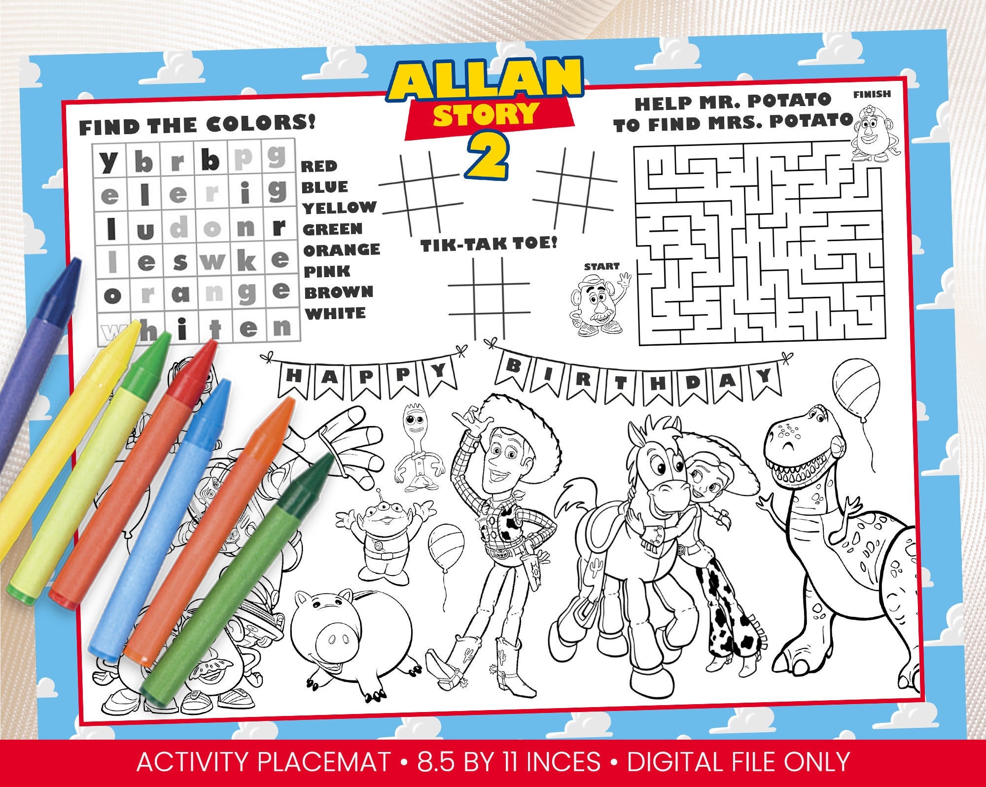 Toy Story Activity Placemat Toy Story Placemat Toy Story - Etsy Australia