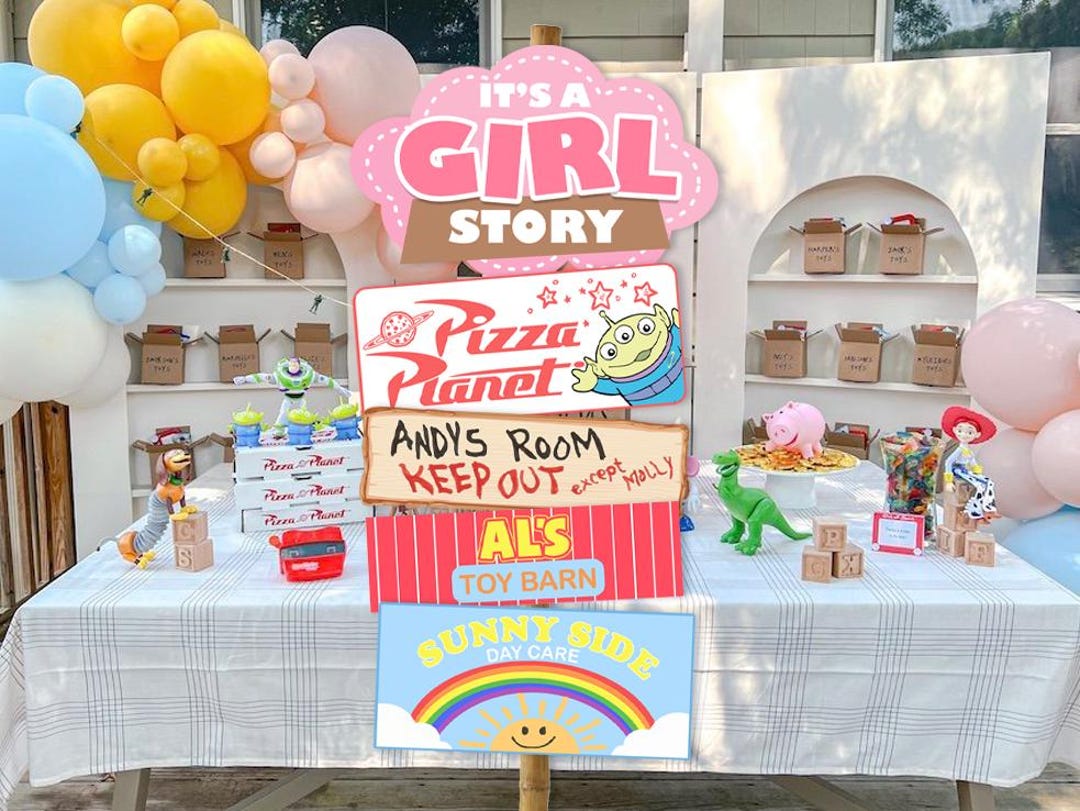 It's a Girl Story Party Sign, It's a Girl Story, Toy Story Directional ...