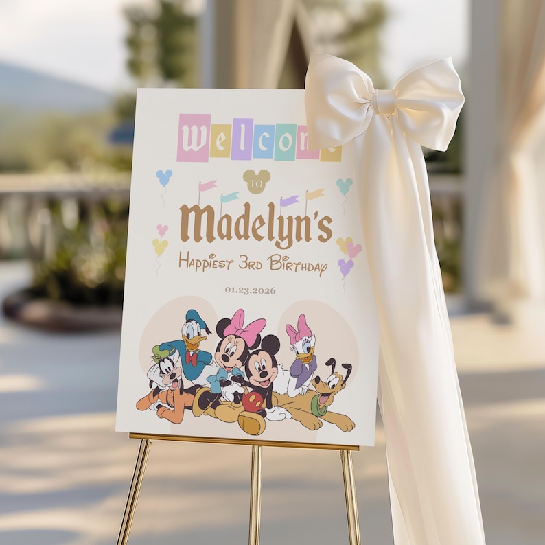 Disneyland Birthday Party Signage, Mickey and Friends Welcome Sign ...