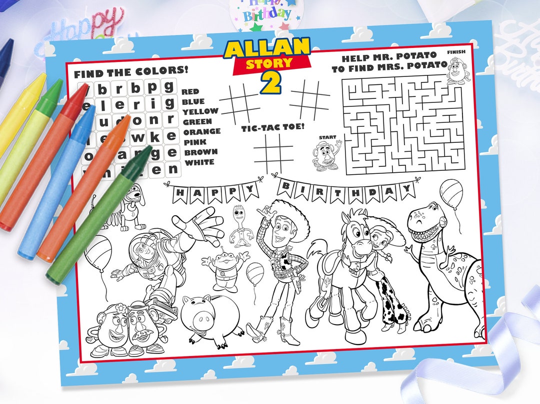 Toy Story Activity Placemat, Toy Story Placemat, Toy Story Coloring ...