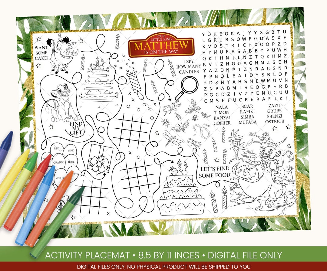 Lion King Activity Placemat Lion King Placemat Lion King - Etsy