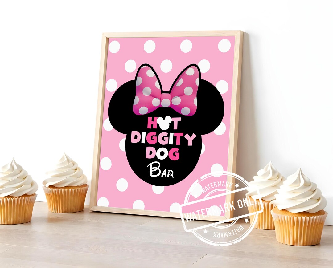 Minnie Hot Diggity Dog Bar Signage, Minnie Hotdog Signage, Minnie Party ...