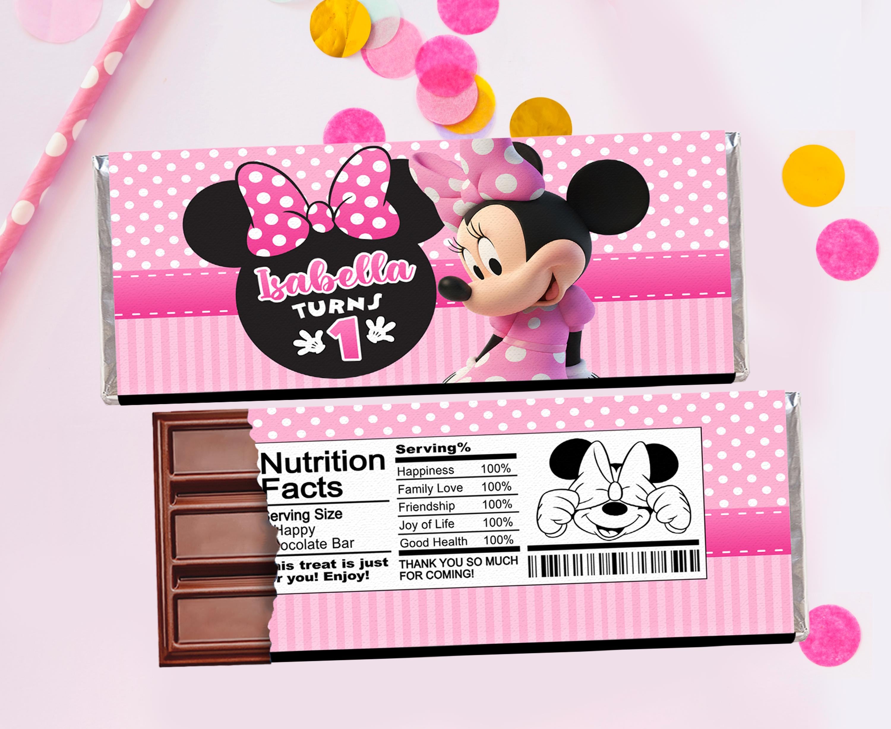 Minnie Pink Chocolate Bar Label, Minnie Candy Bar Wrapper, Minnie ...