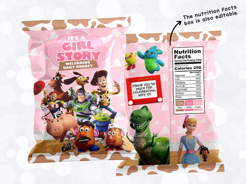 Its a Girl Story Chip Bag, Toy Story Girl Baby Shower Chip Bag, Toy ...