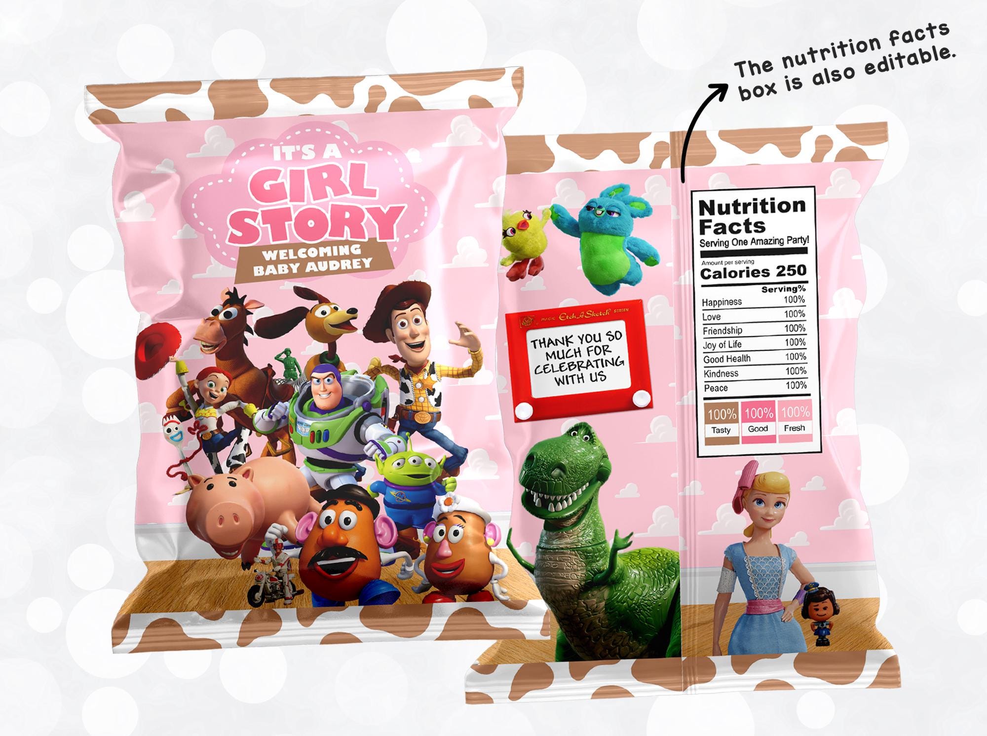 Its a Girl Story Chip Bag, Toy Story Girl Baby Shower Chip Bag, Toy ...