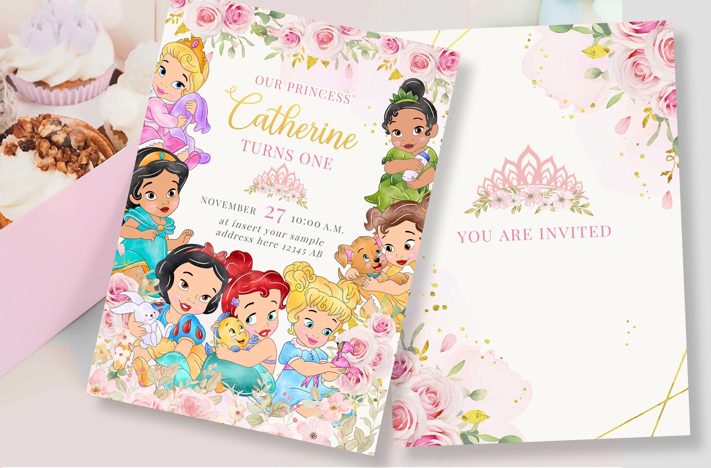 Baby Princess First Birthday Invitation, Royal Rose Girl Celebration ...