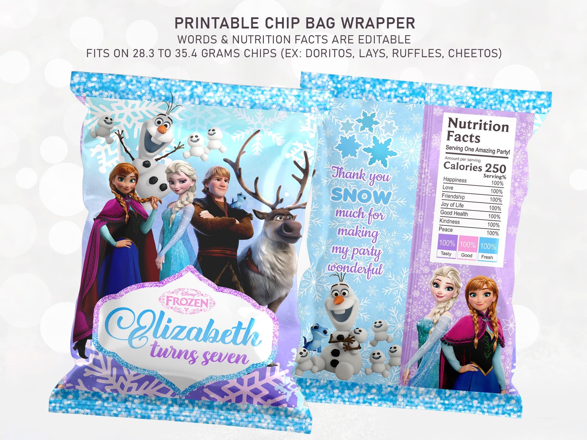 Frozen Party Favors Template, Frozen Treats Template, Frozen Chip Bag ...