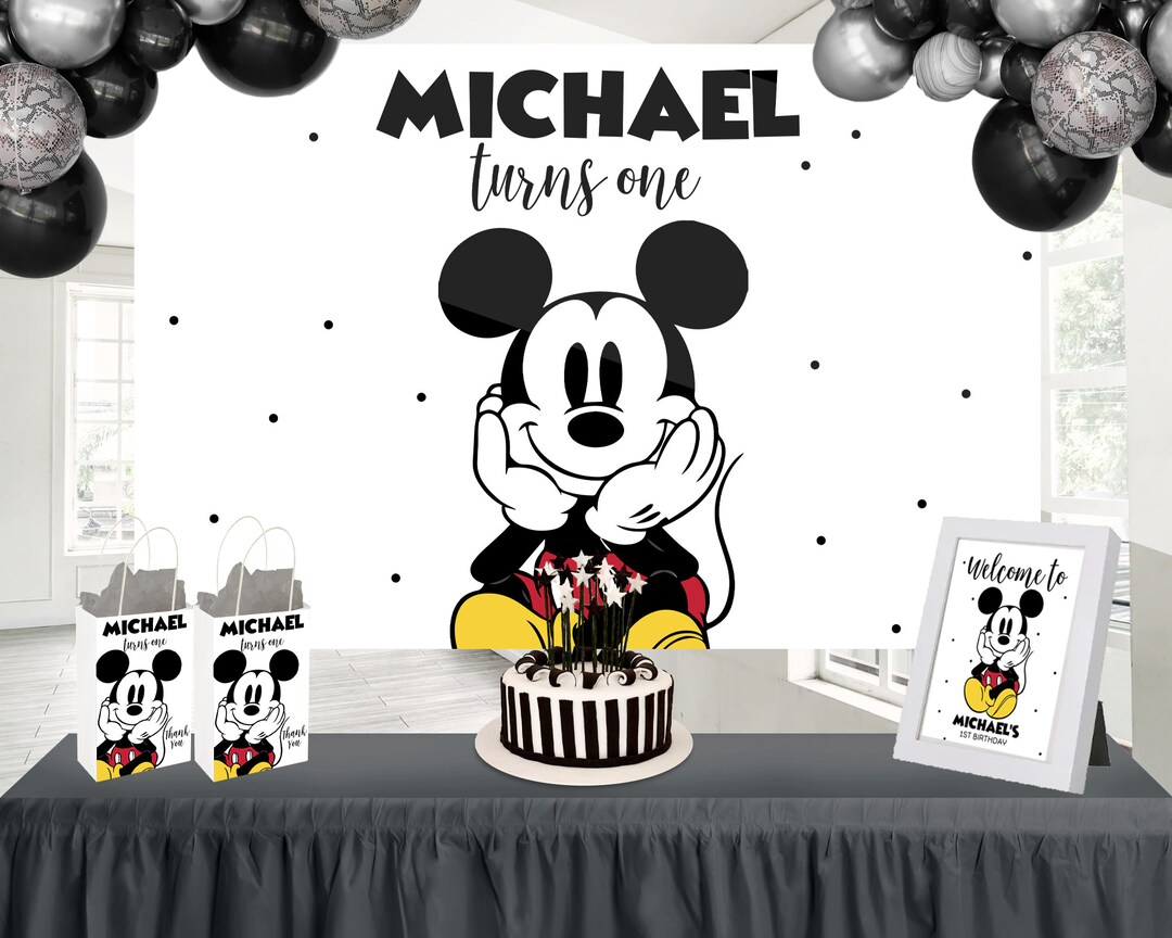 Mickey Mouse Backdrop, Mickey Birthday Backdrop Black and White ...