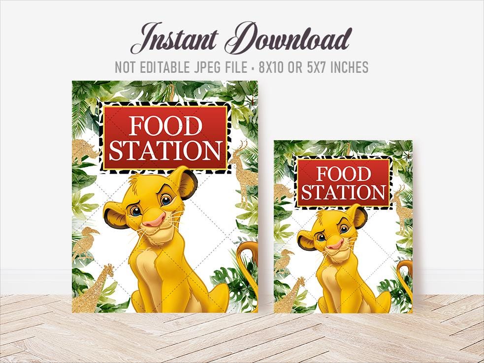 Lion King Food Station Sign, Lion King Party Signs, Lion King Signage ...