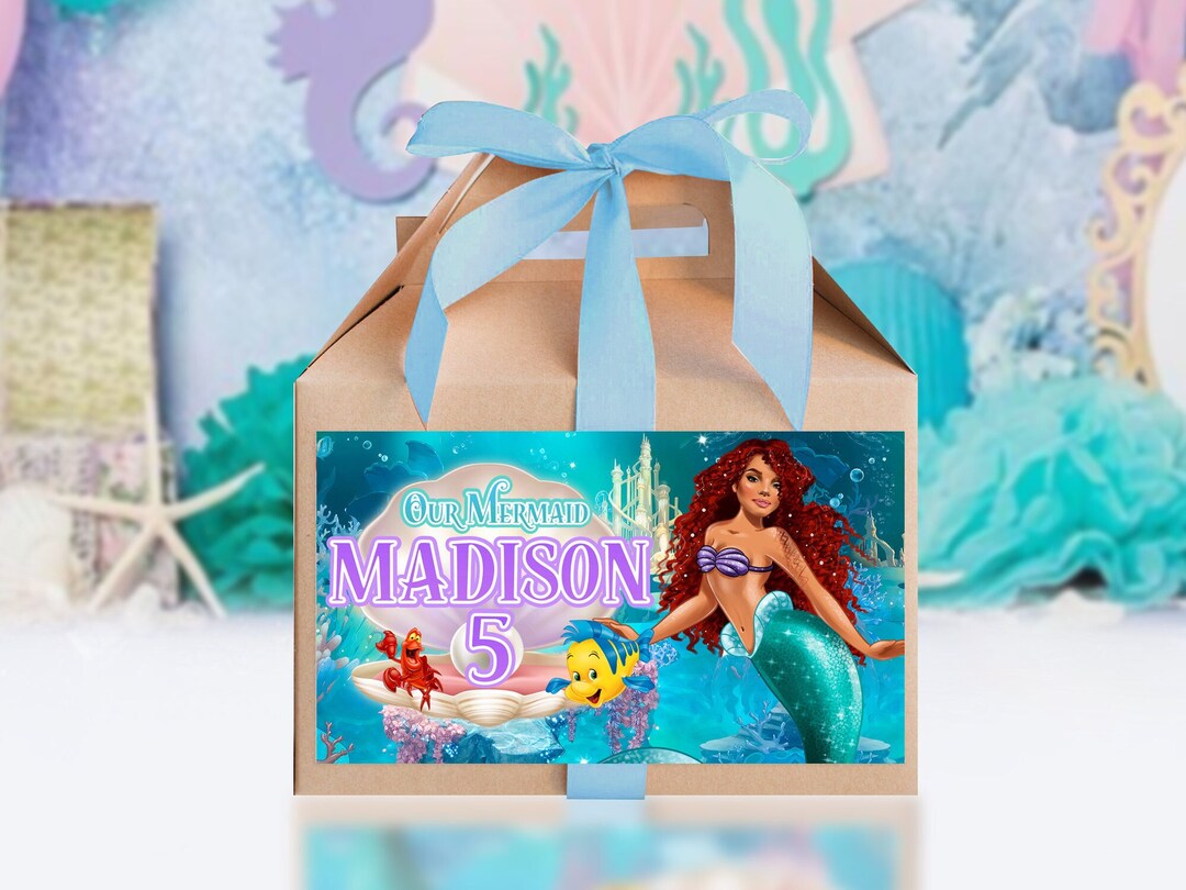Mermaid Ariel Gable Box Label, Mermaid Ariel Treat Box Label, Mermaid ...