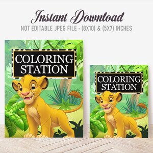 Lion King Coloring Station Sign, Lion King Party Signs, Lion King ...