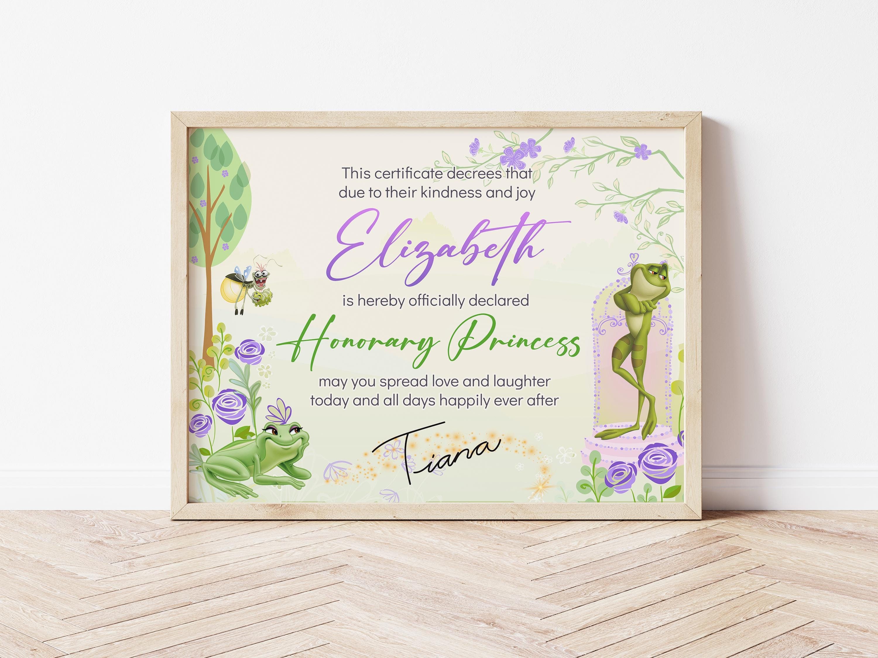 Tiana Honorary Princess Certificate, Tiana Certificate, Baby Tiana ...