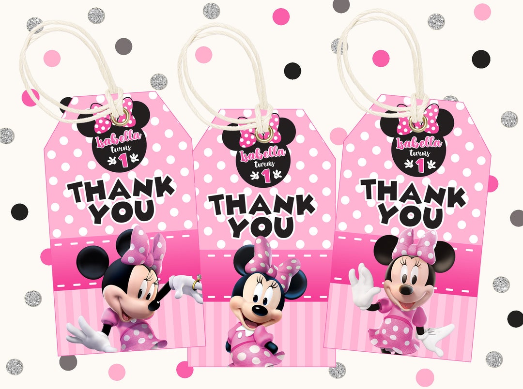 Minnie Mouse Pink Thank You Tags, Minnie Mouse Pink Giveaway Labels ...