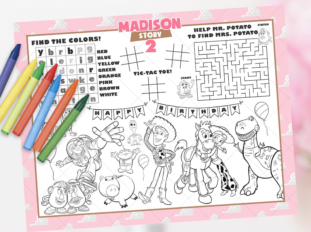 Toy Story Girl Activity Placemat, Toy Story Girl Placemat, Toy Story ...