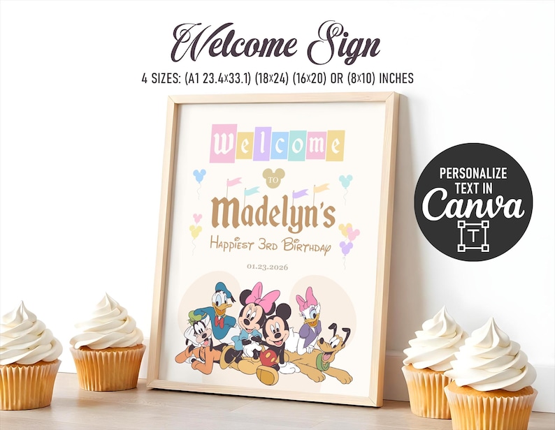 Disneyland Birthday Party Signage, Mickey and Friends Welcome Sign ...