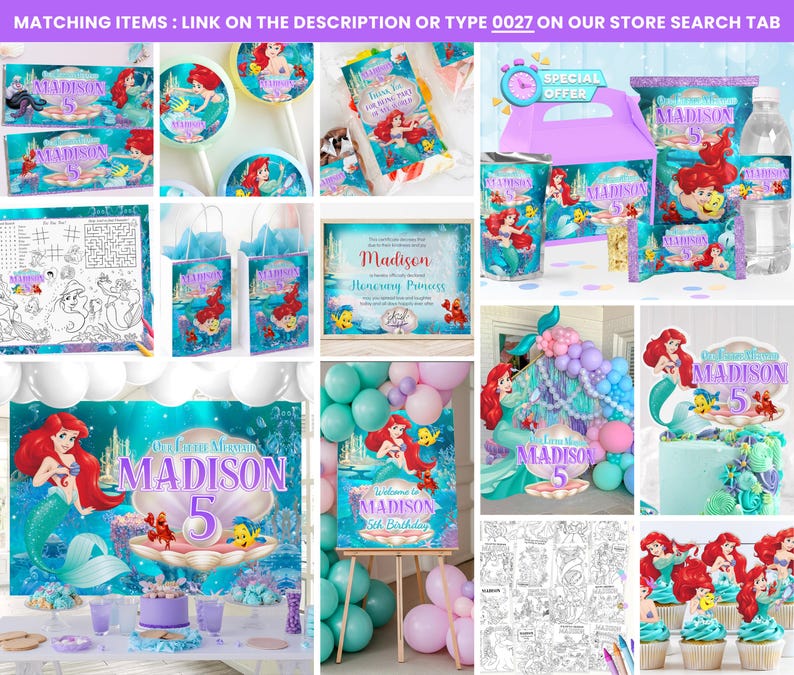 Mermaid Ariel Gable Box Label, Mermaid Ariel Treat Box Label, Mermaid ...
